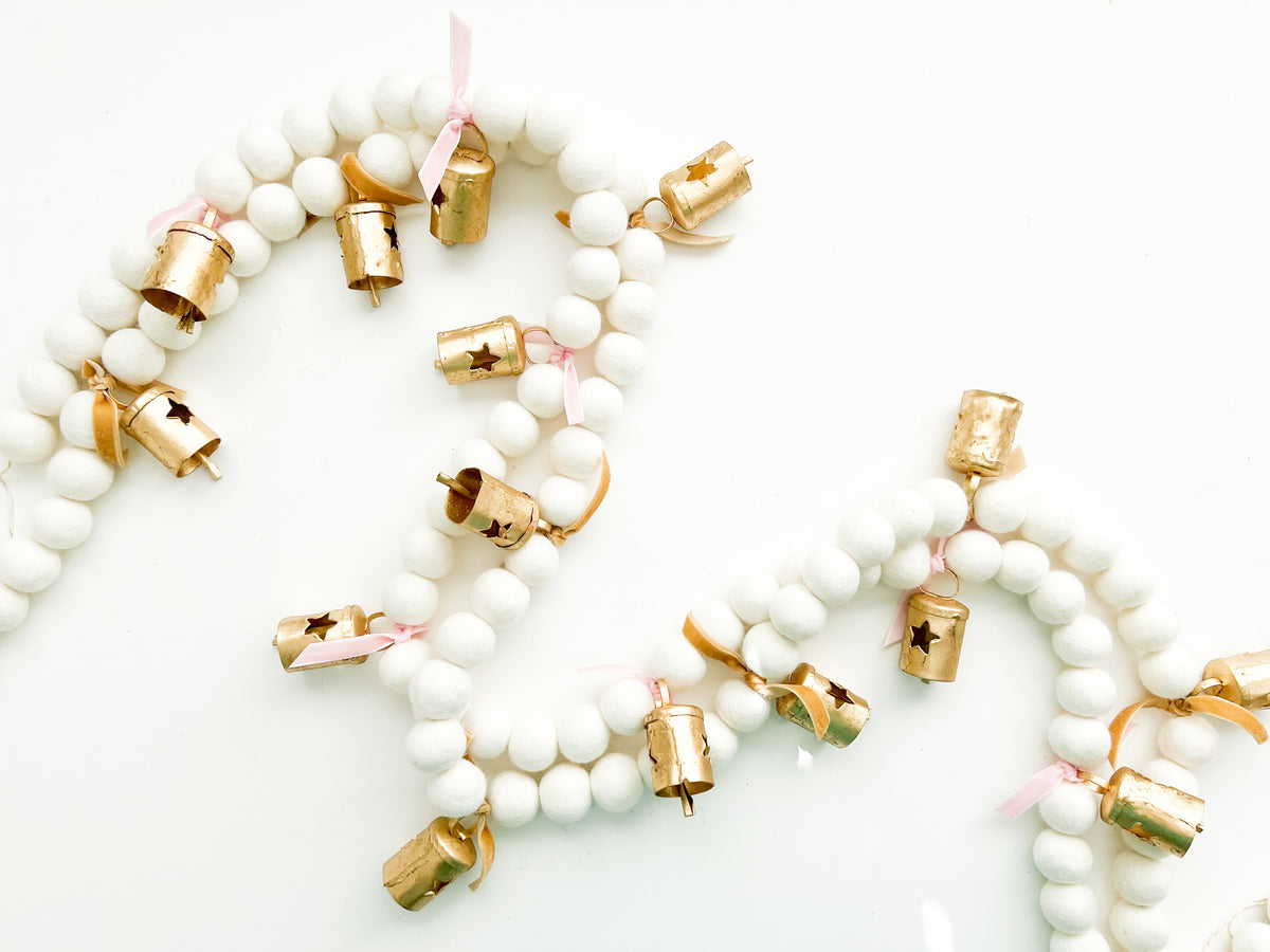 Simple Rustic Star Bell Felt Ball Garland with Velvet Ribbon – Pearl ...