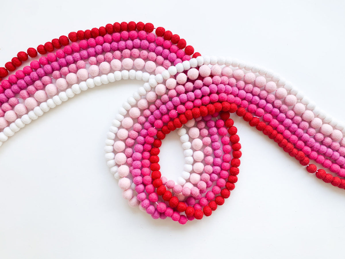 Traditional Valentine's Mini Felt Ball Garland - 6 Color Options ...