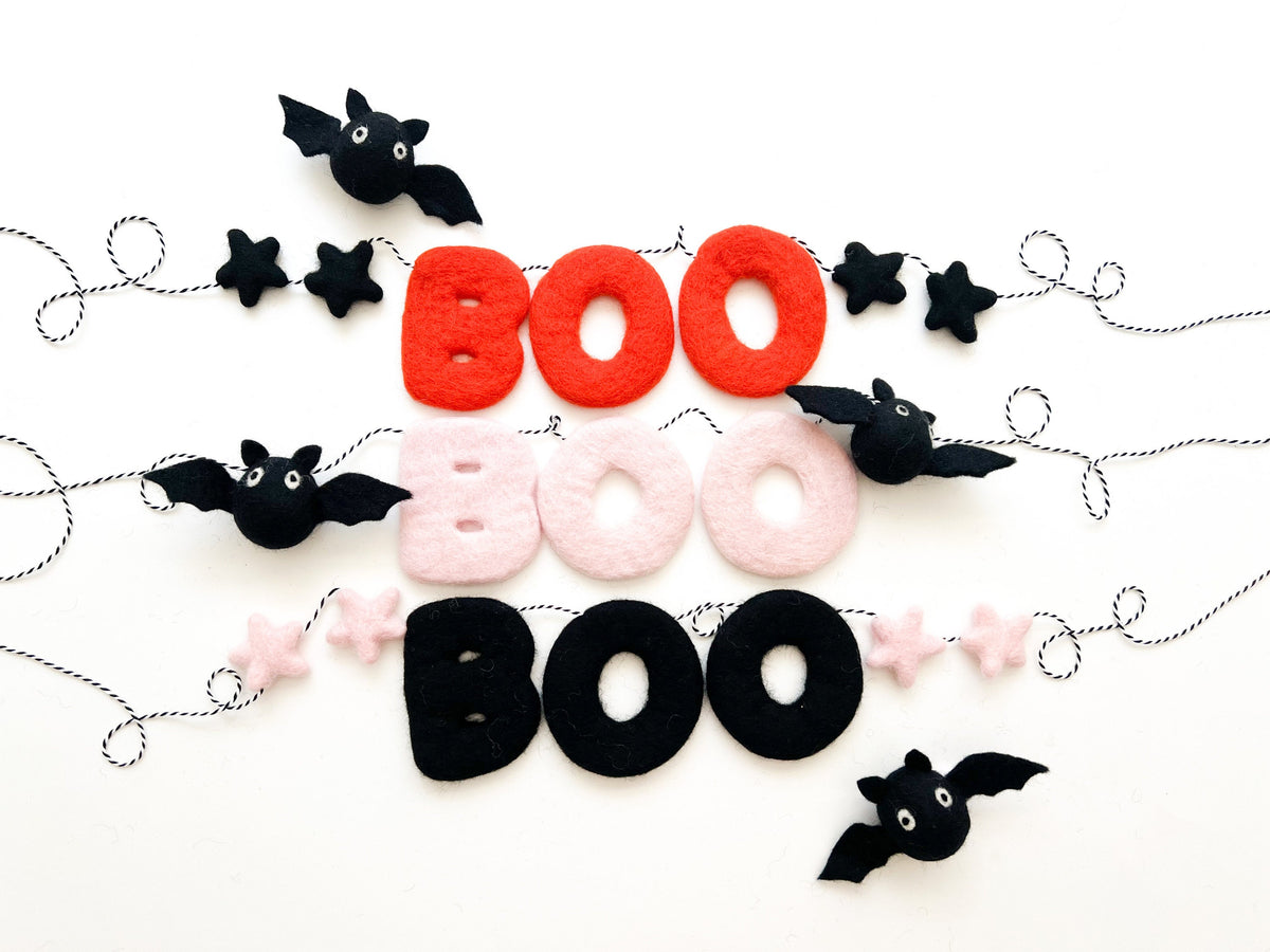 BOO Felt Letter Garland with Bats or Stars - 3 Letter Color Options ...